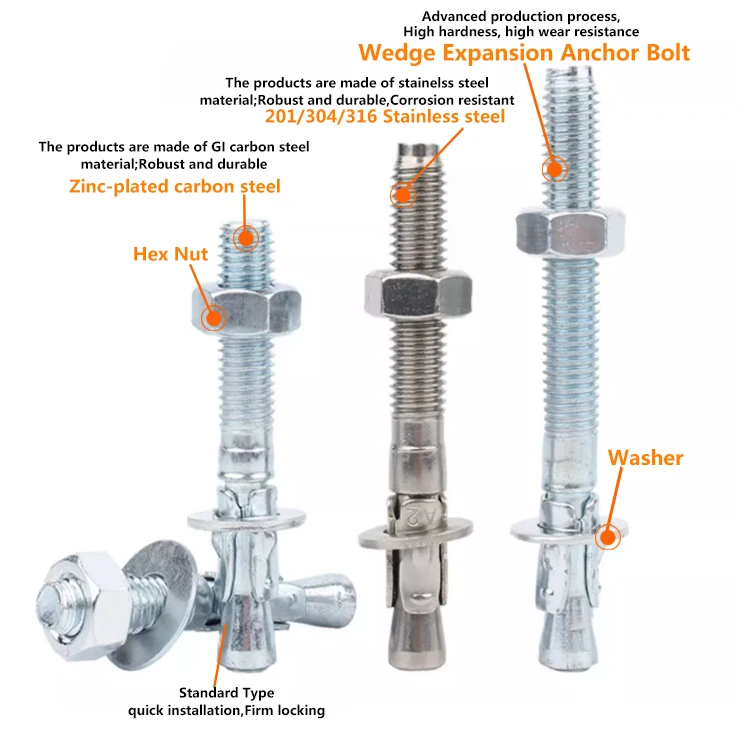 Cheap Wedge Anchor Bolt Galvanized Grade 8.8 10.9 12.9 Steel Anchor ...