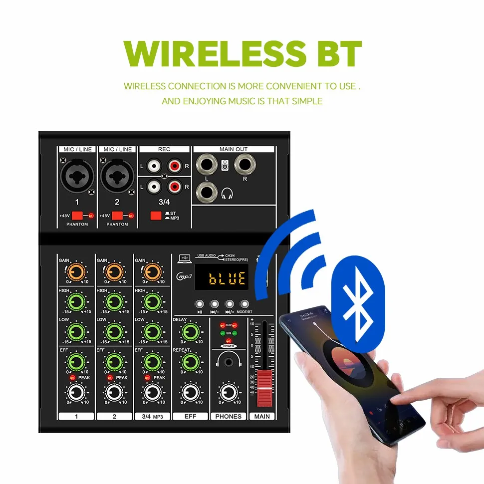 GAX-A4 Professional 4 Channel Audio Mixer with USB for Live Sound and ...