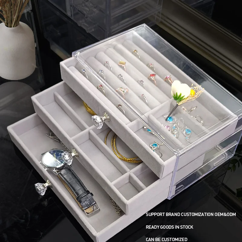 Gift Acrylic Jewelry Box with 3 Drawers - Velvet Organizer