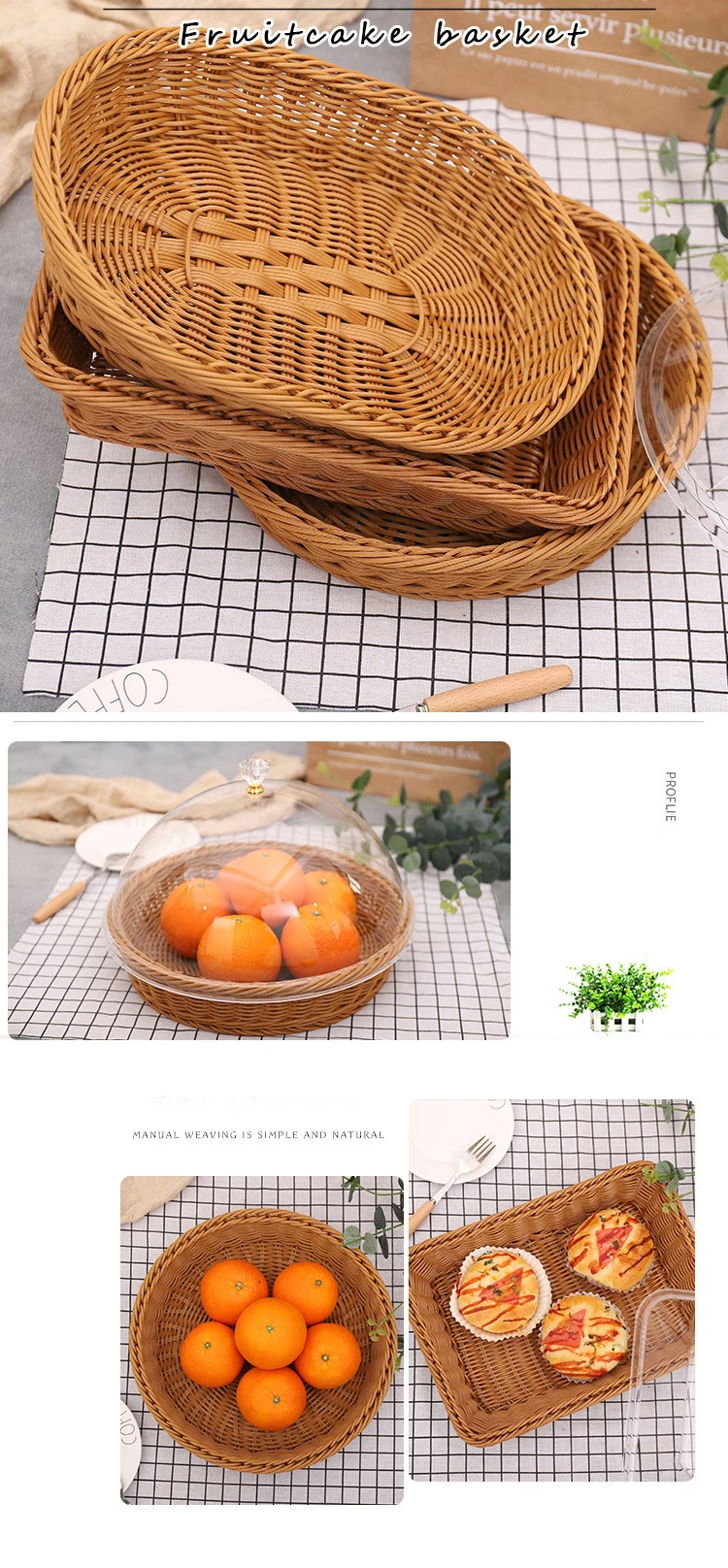 Small Fruit Pp Rattan Rectangular Storage Baskets Kitchen Food Bread ...