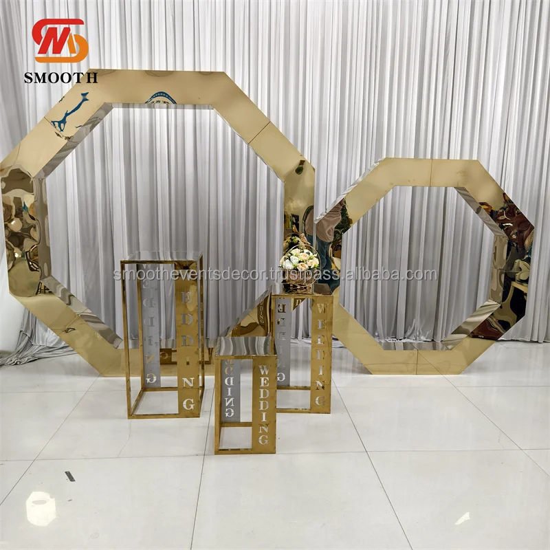 Smooth Wedding Stage Backdrop Arch Geometry Octagon Mirror Metal Gold ...