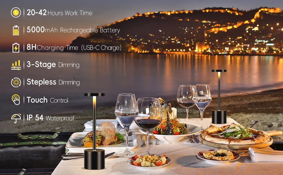 IP54 Outdoor Restaurant Luxury Portable Cordless Rechargeable Alu Metal ...