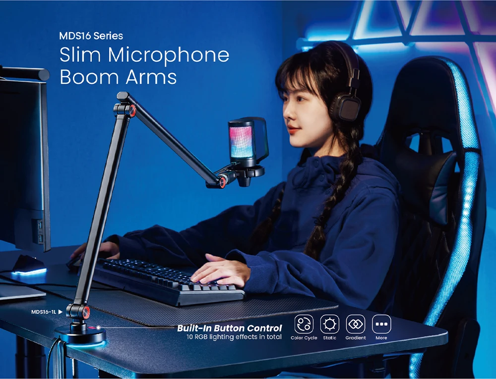 MDS16-1L RGB Lighting Slim Adjustable Mic Stand for Podcasting