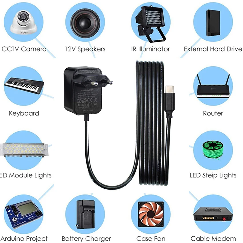 Eu Wall Plug 1000ma 12v Power Supply - 12 Volt Type-C USB Adaptor