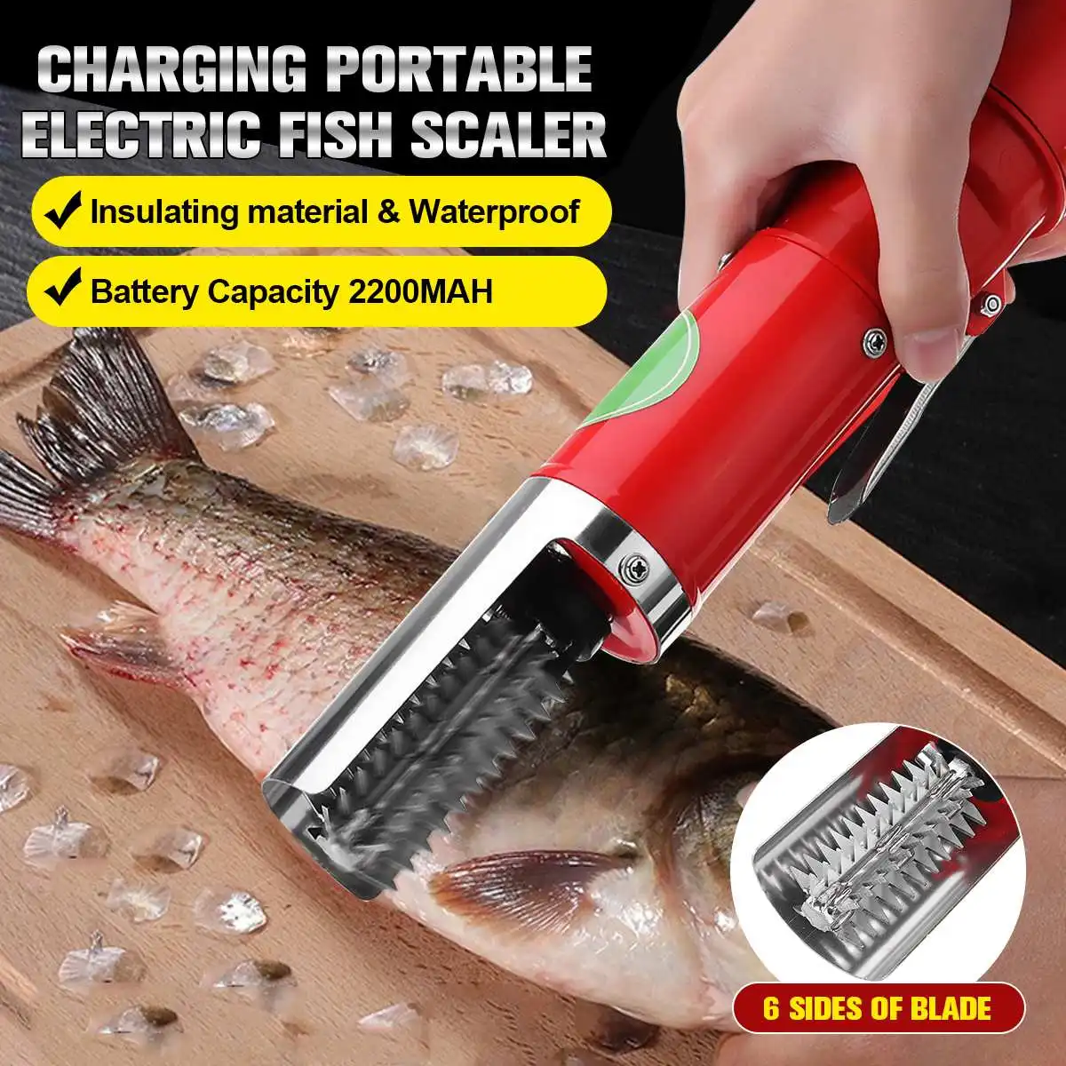2200mAh 120W Cordless Portable Electric Fish Scaler Fishing Scalers ...