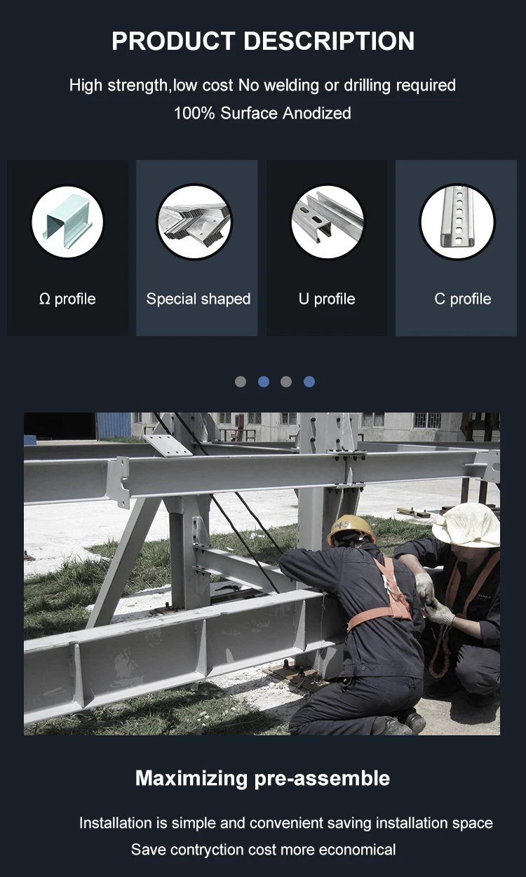 Galvanized Steel Slotted Hat Channel Purlin For Solar Support Structure ...