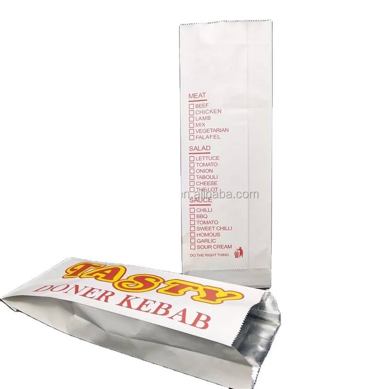 Lined Chicken Kraft Paper Bag For Bbq Chicken Rolls Doner Kebab Burger ...