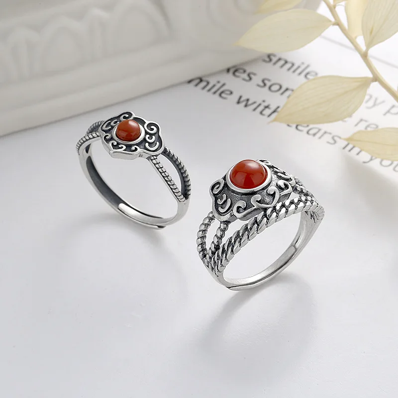 Simple Design Geometric Cloud Line Red Agate S925 Sterling Silver Ringent Adjustable 925 Rings ...