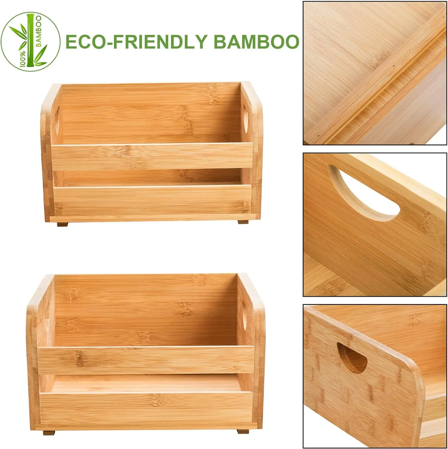 Wholesale 2 Pack Bamboo Stackable Storage Bins, Bamboo Open Front ...
