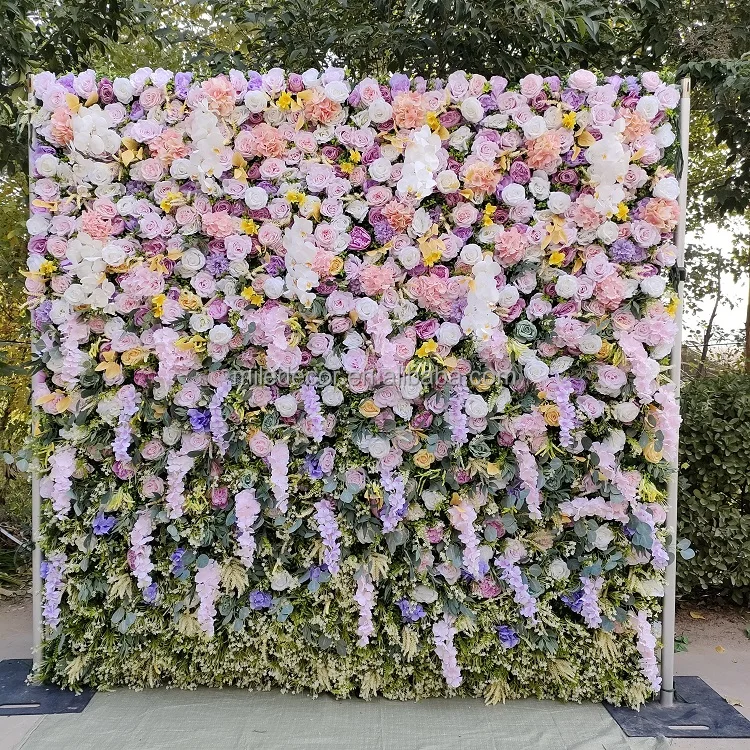 Factory Flower Wall Panel Silk Floral Roll up Flower Wall for Wedding ...