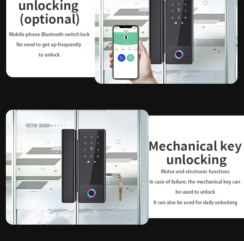 Locstar Intelligent Home Digital Electronic Glass Door Lock Wifi Tuya App Card Fingerprint ...