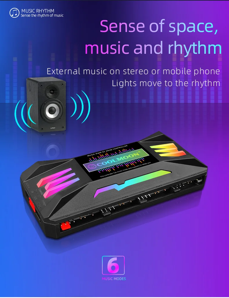 Coolmoon Gaming Computer Pc Argb Sync Music Controller Wireless Remote ...