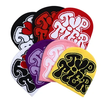 Custom Thick Y2k Men Beanies No Cuff Cuffless Jacquard Letter Acrylic ...