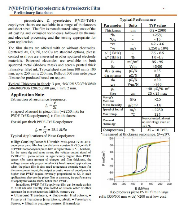Pvdf-trfe PVDF PIEZO Film - High Performance & Durability