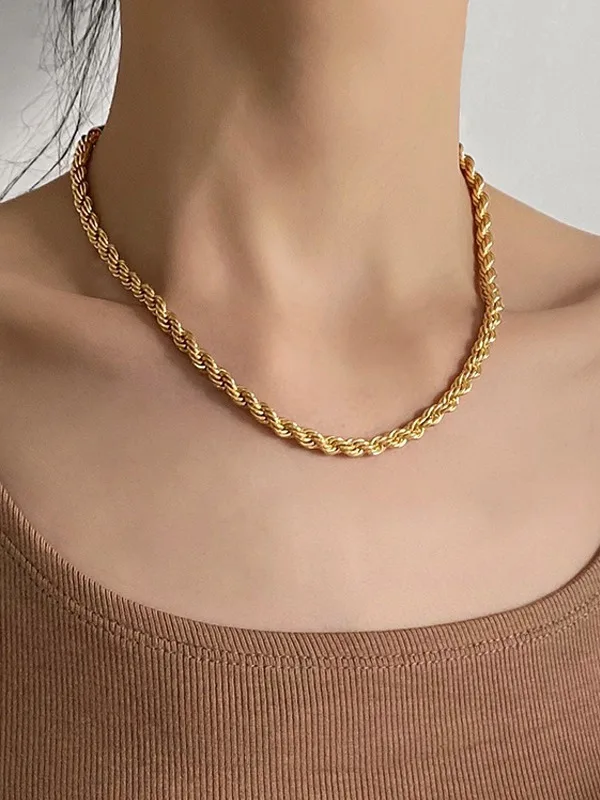 Classic 6mm Twisted Rope Chain Necklace Gold Plated Stainless Steel ...