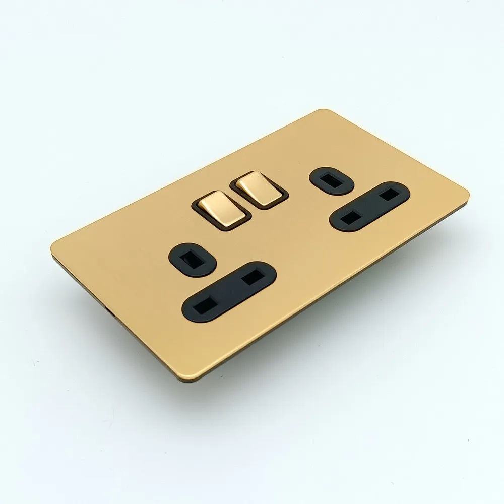 Gold UK Socket Brass Double Socket 2 USB With ON/OFF Switch Stainless ...