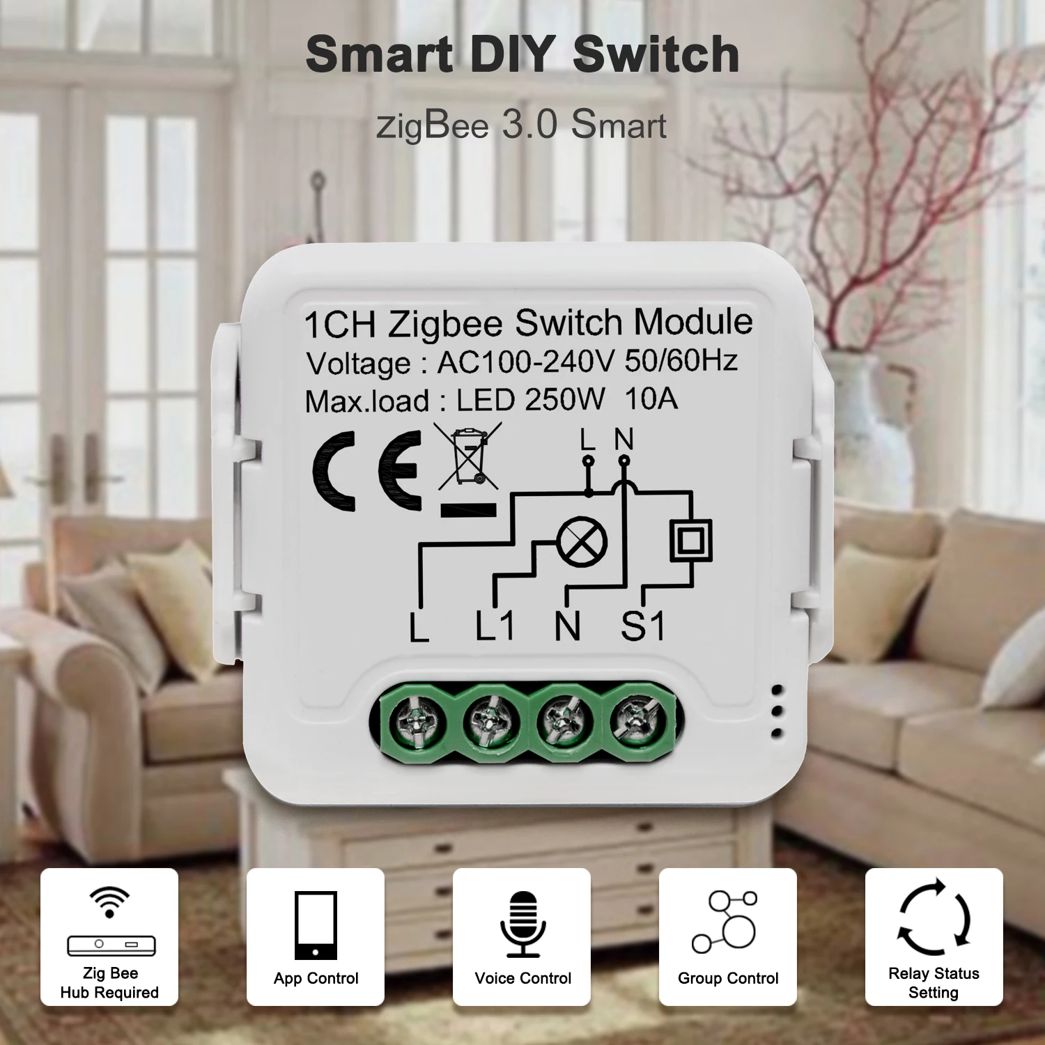 Tuya Zigbee Smart Mini Switch Module Relay No Neutral Wire