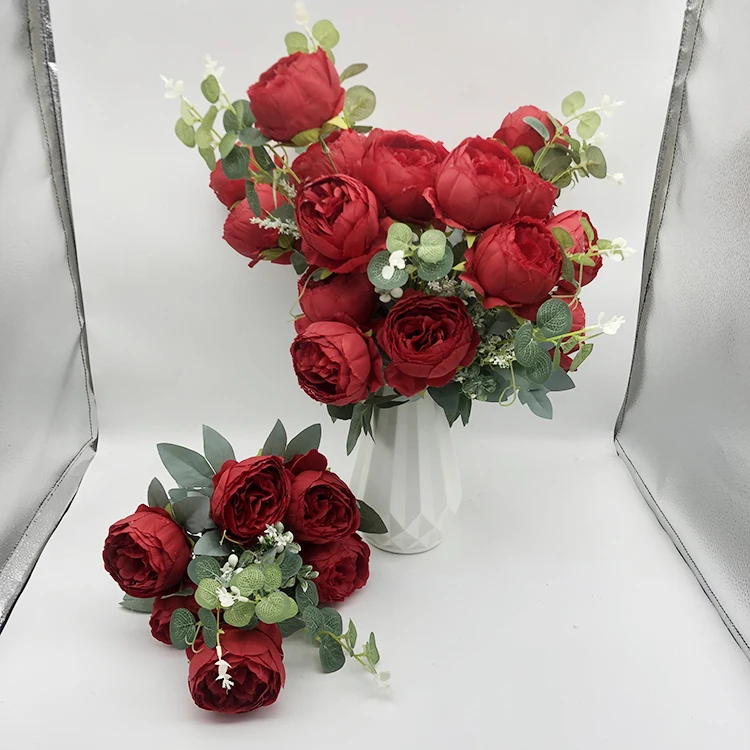 Eg-a217 Red Rose Peony Flower Bouquet Artificial Plants And Flowers ...