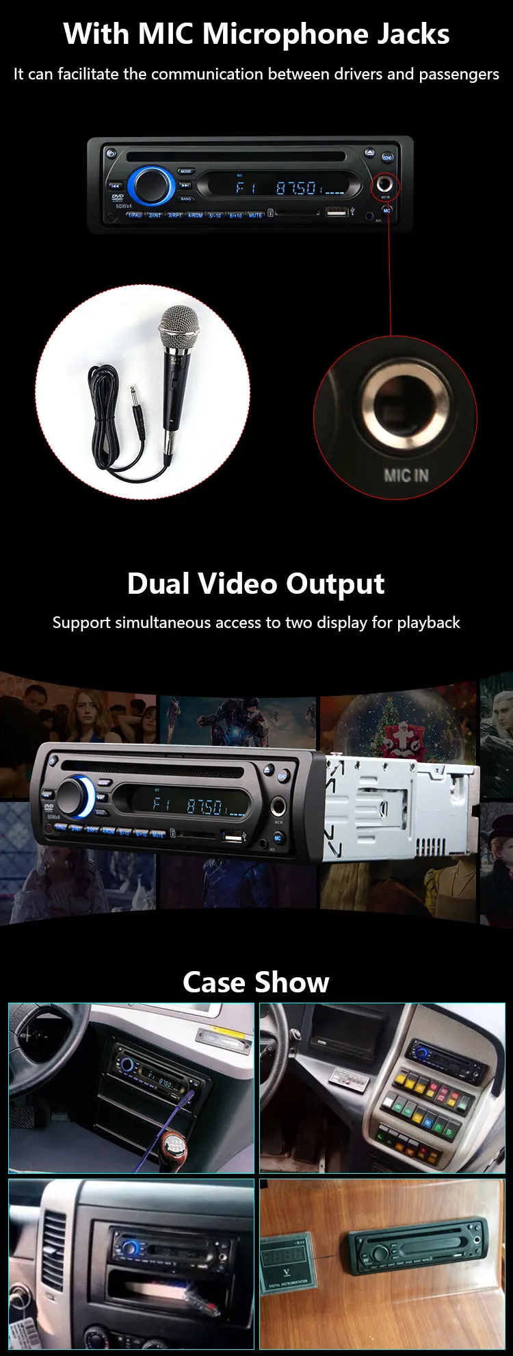 Single Din Bus Coach HD DVD Player 24V Front Back USB 2 Video Output ...