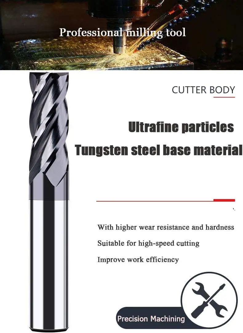 D4 D6 D8 D10 D12 CNC 45/55/65HRC End Mills - Precision Cutting