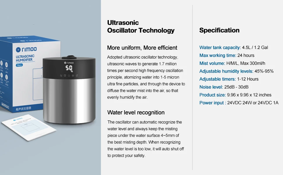 Rimoo Floating Tech Humidifier - Efficient Mist for Large Rooms