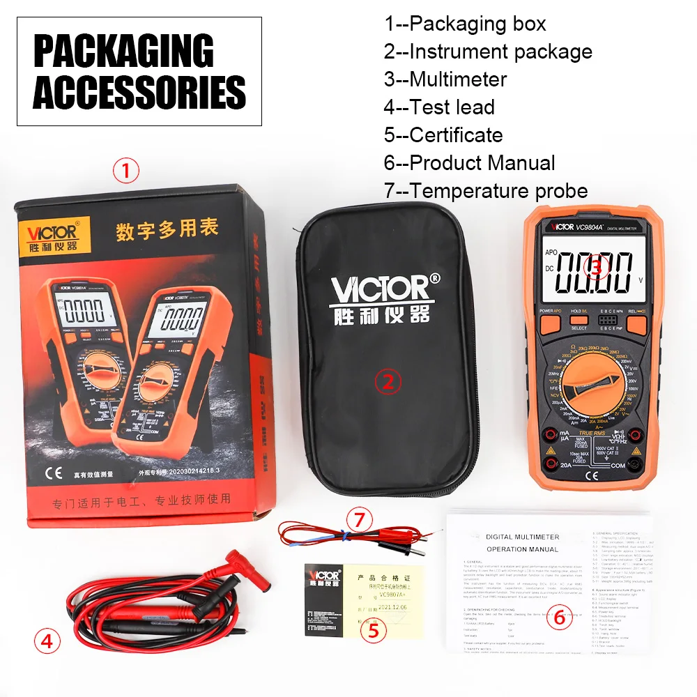 Victor Vc9804a+ 1000v 1999 Counts True Rms Manual Range Digital ...