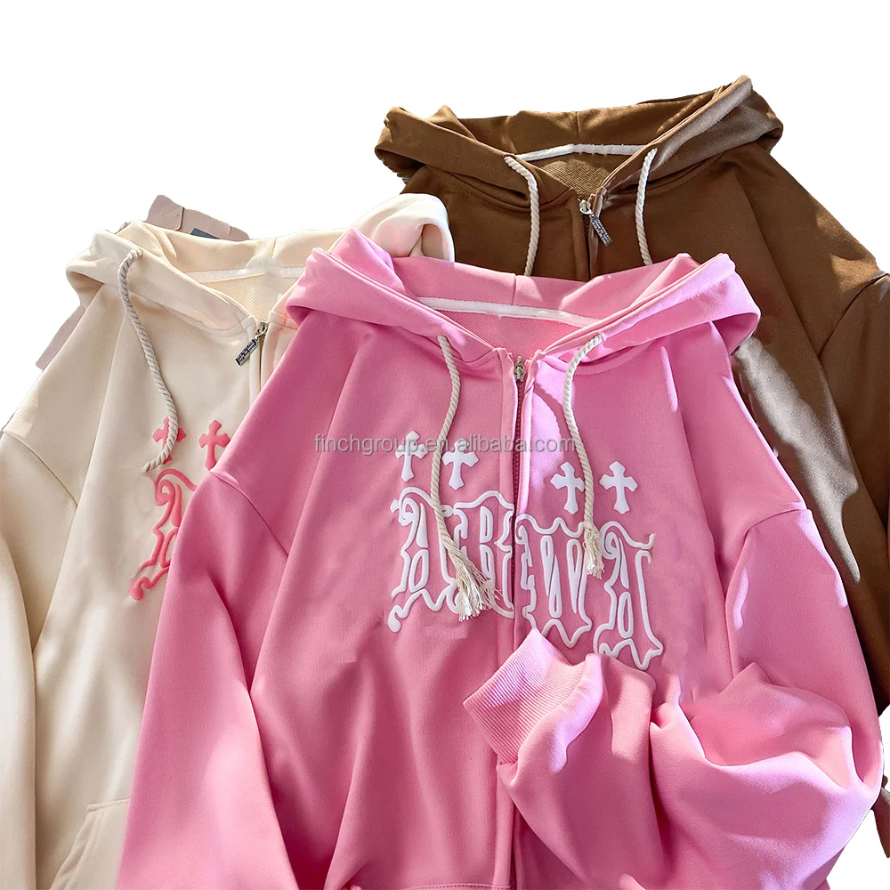 Finch Garment Oversized 3d Foam Letters Full Zip Up Hoodie Sweatshirts ...
