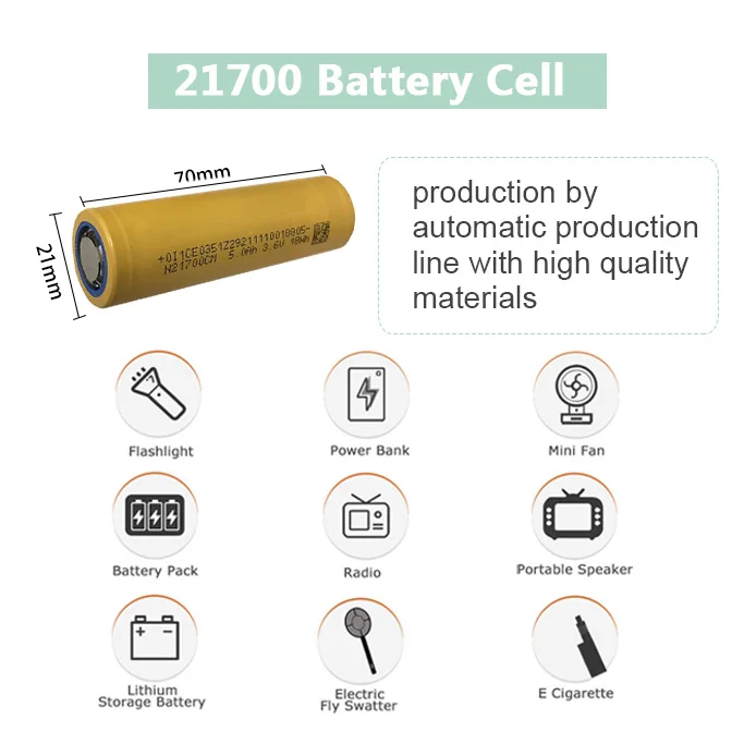 Deep Cycle Rechargeable Ncm 5000mah 3.7v 21700 Li Ion Cylindrical Battery Cell - Buy ...