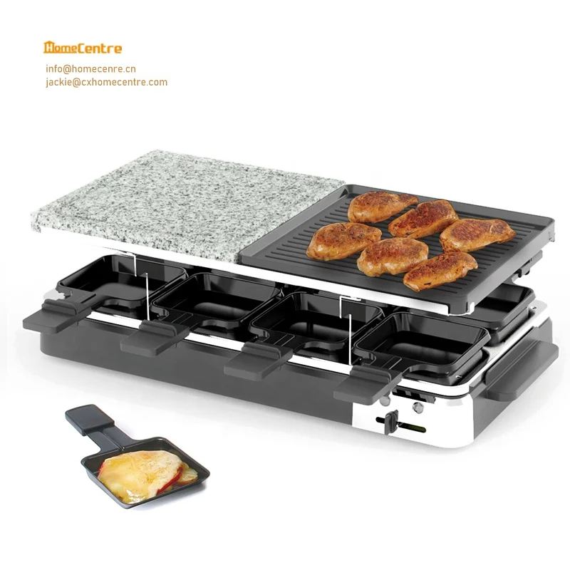 8 Person Electric Raclette Grill - Traditional & Stone Plates