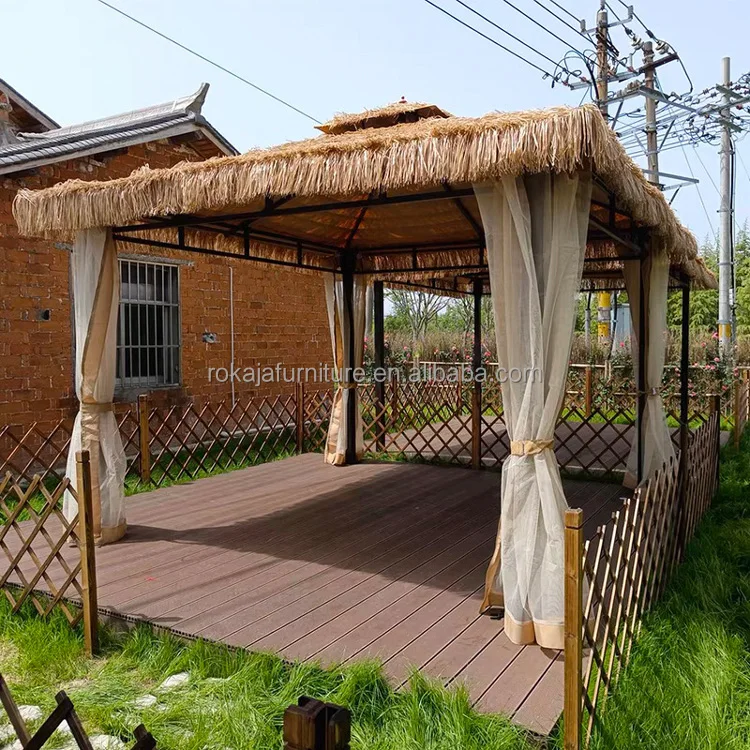 Outdoor Straw Pavilion Garden Farm Imitation Fur Grass Cover Four ...