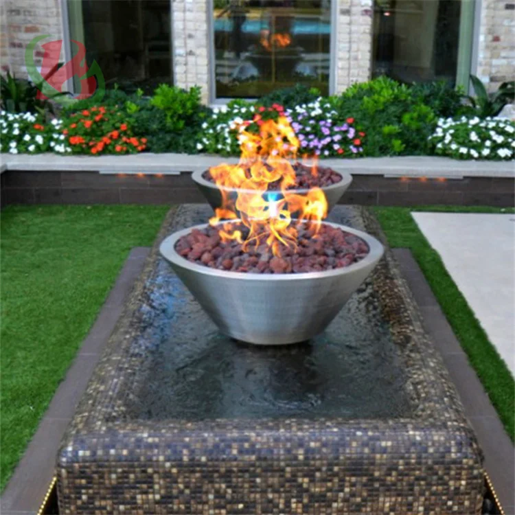 garden fire and water fountain pool fire bowl waterfall fire water ...