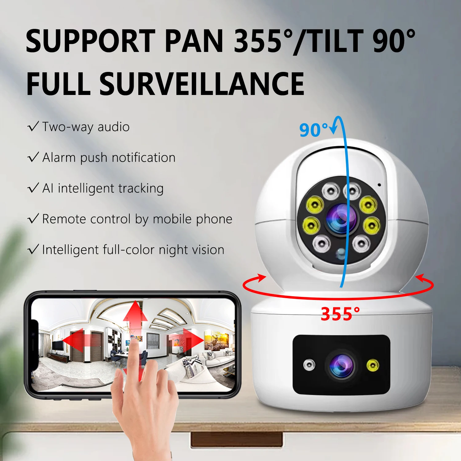 Dual Lens Wireless Camera 360 Degree Dead Angle Free Mobile Remote ...