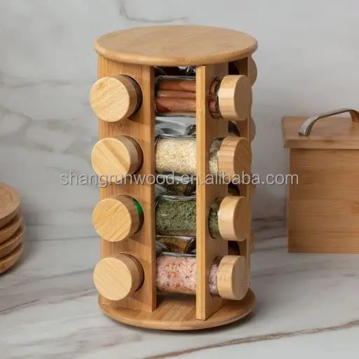 Rotating Round Bamboo Countertop Spice Rack Revolving Spice Rack Spice ...