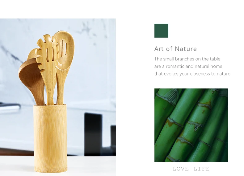 Bamboo Spoon Spatula 6 Styles Portable Wooden Utensil Kitchen Cooking ...
