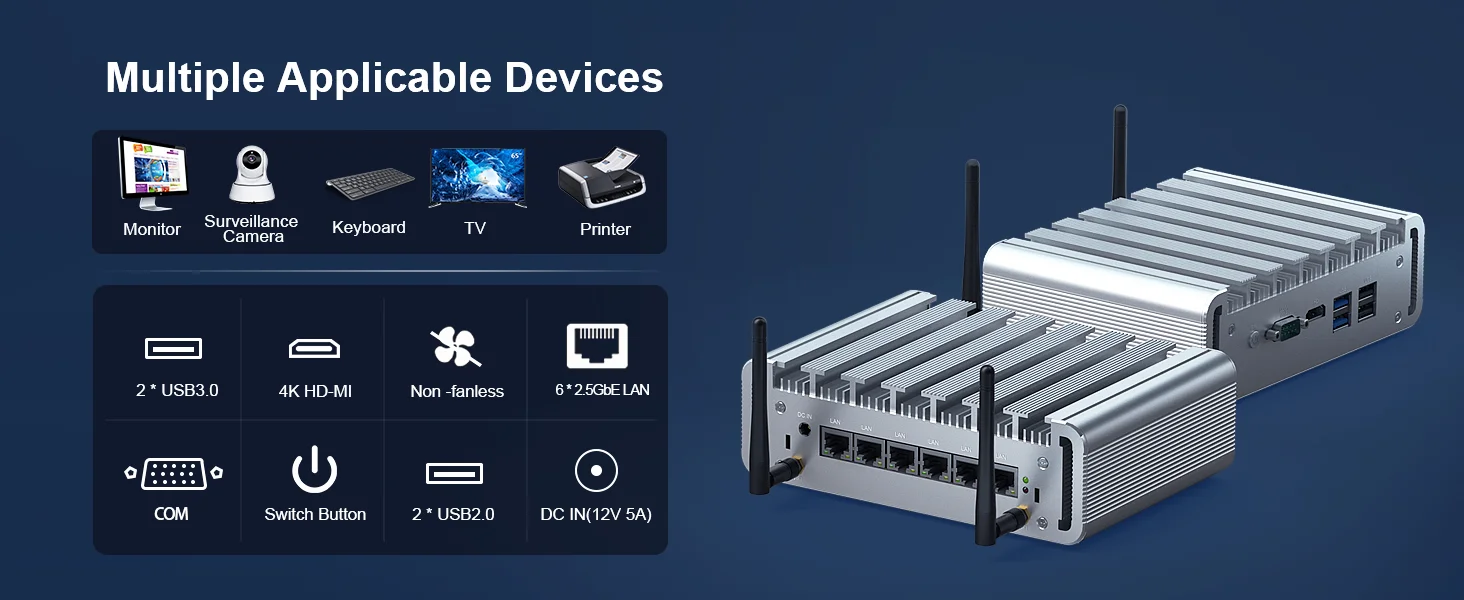 HYSTOU PfSense Firewall Mini PC Intel Ce-leron J4125 6 LAN DDR4 4K HD ...