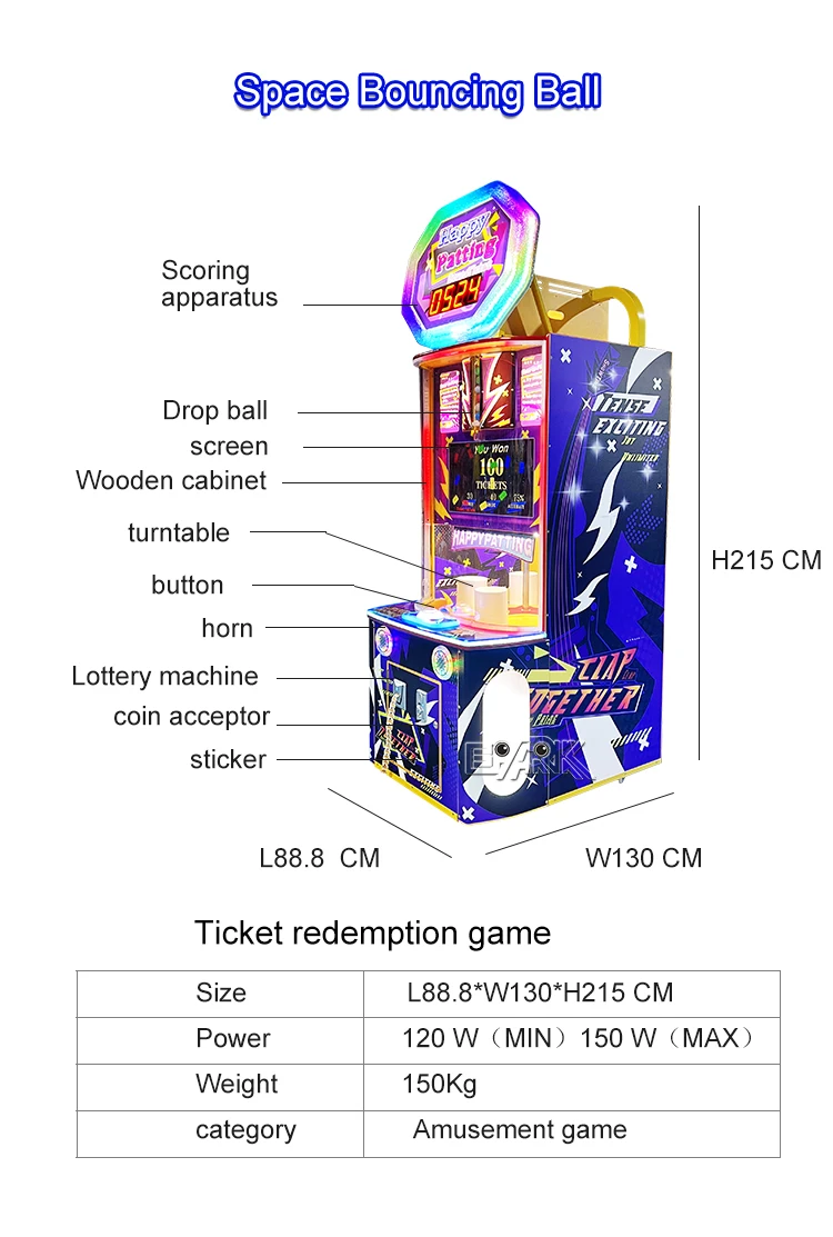 Factory Space Bouncing Ball Arcade Lottery Indoor Amusement Ticket Park Redemption Game Machine ...