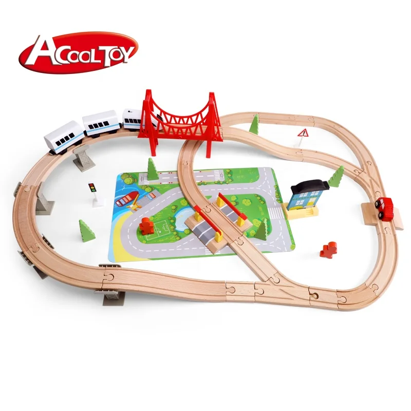 50pcs Wooden Toy Train Track Set with Electric Locomotive - Ideal ...