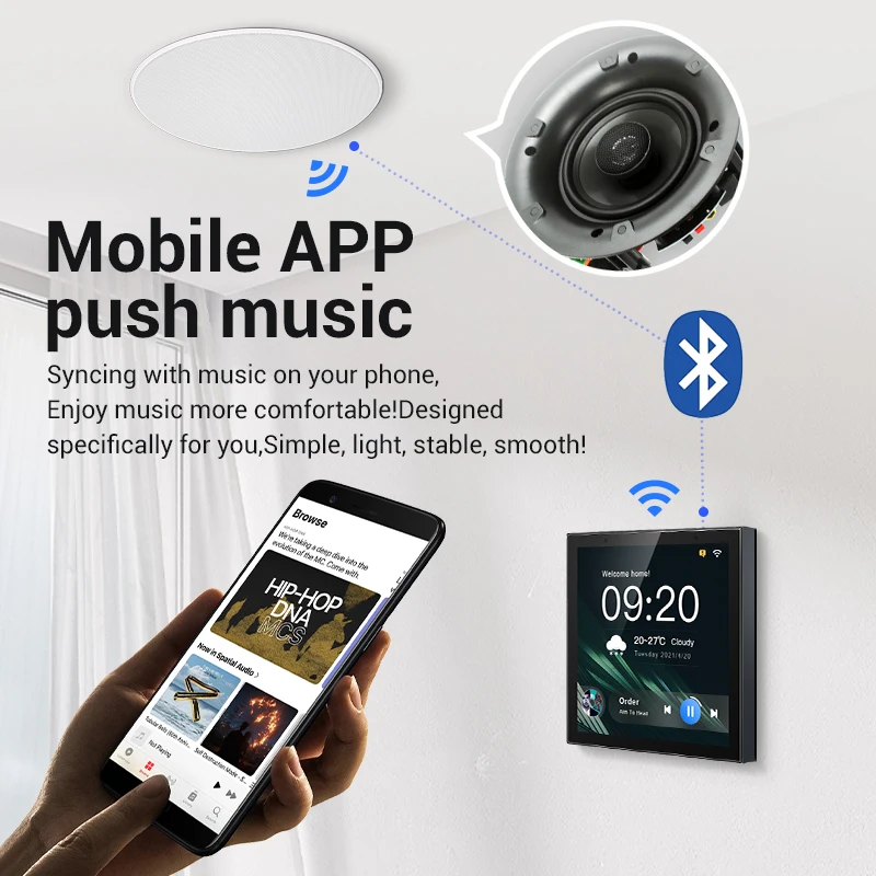 F1 Tuya 4 Inch Smart Control Dimmer Background Music Touch Screen 2 Way Ceiling Speakers With ...