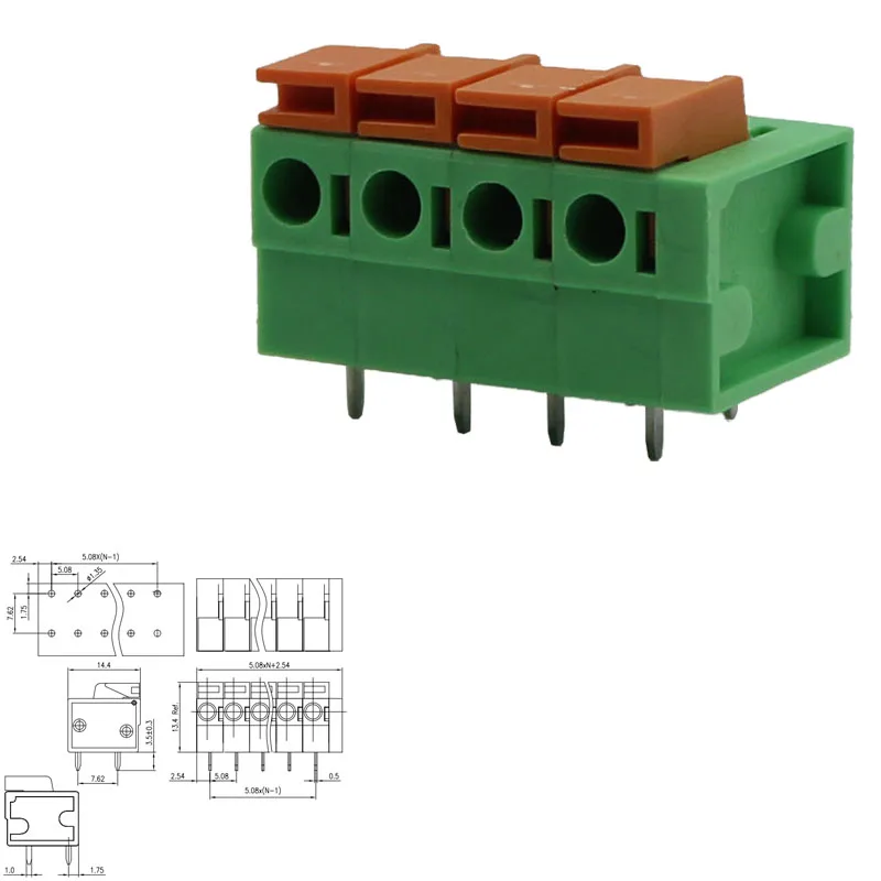 Spring Type PCB Terminal BLOCK KF142R-5.08 Bend Pin Holder DG142R 5.08 ...