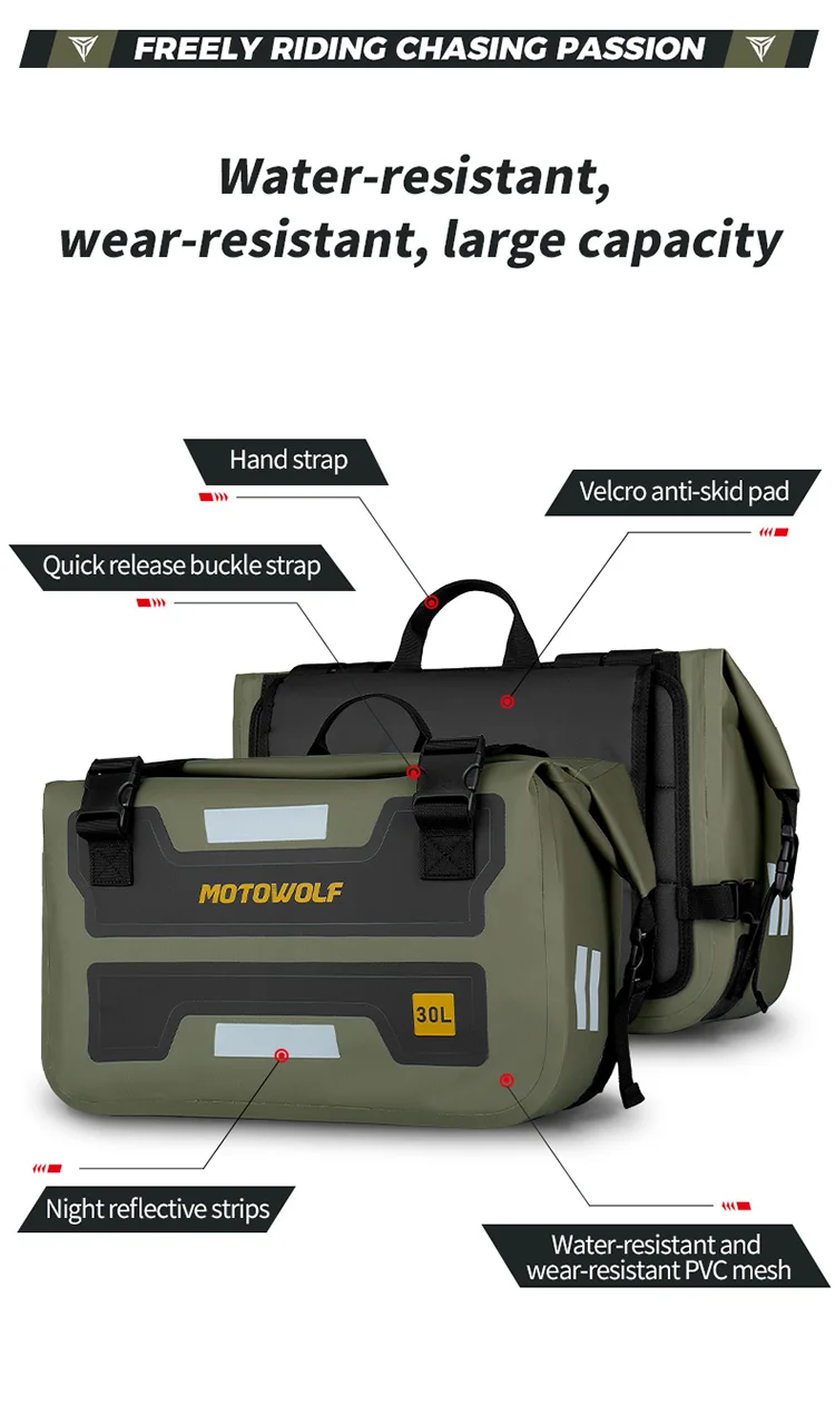MOTOWOLF Waterproof Motorcycle Saddle Bag - High Capacity