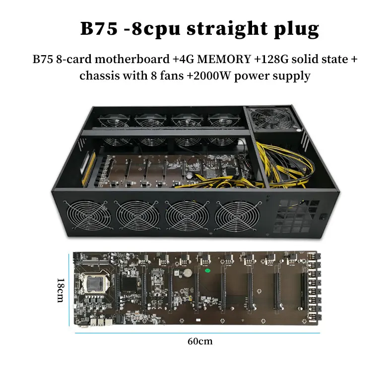 8 Gpu Case 8 Fans Aluminium Computer Chassis Rack System Psu Gaming ...