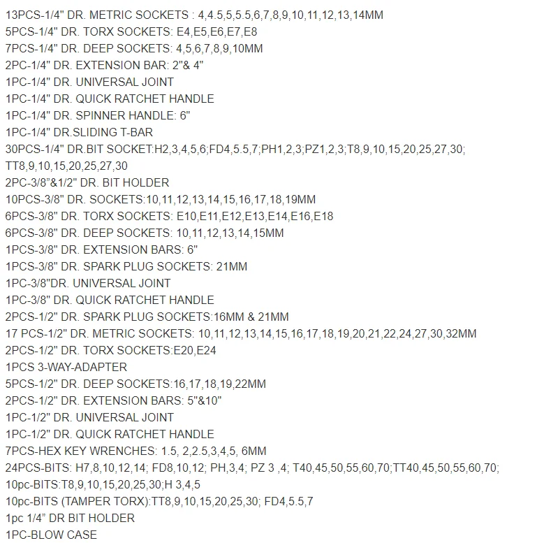 Professional Tool Box Set 172pcs Socket Wrench Tools Ratchet Socket Wrench Set Hardware Hand ...