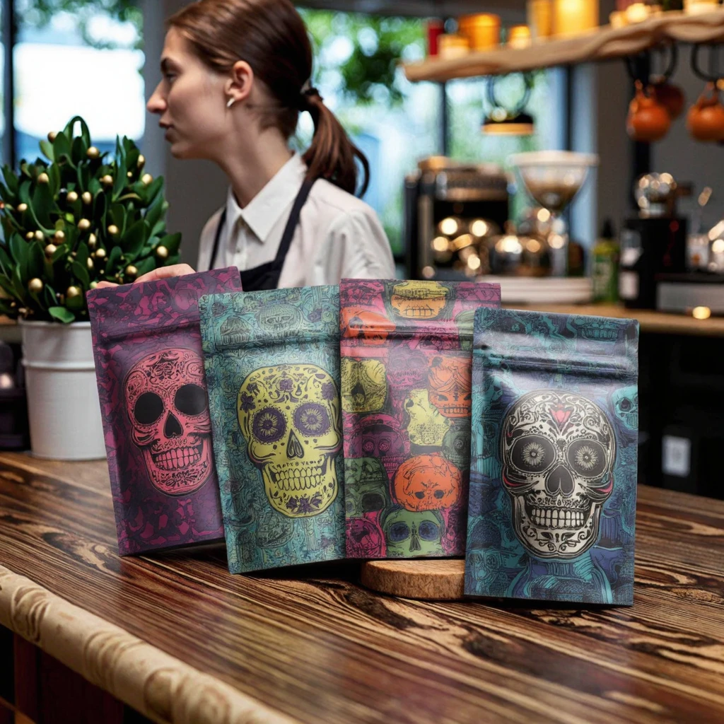 Custom Kraft Flat Bottom Coffee Bags, Resealable with Valve - 8oz, 12oz ...