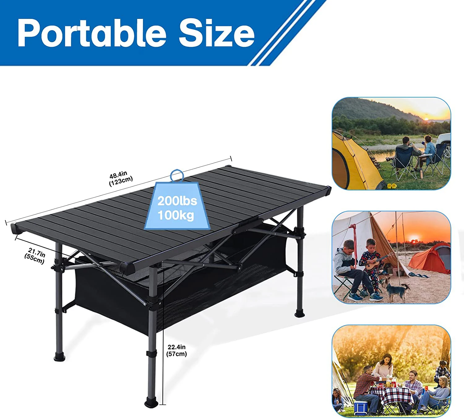 WOQI Outdoor Aluminum Picnic Roll-up Folding Portable Table with Carry ...