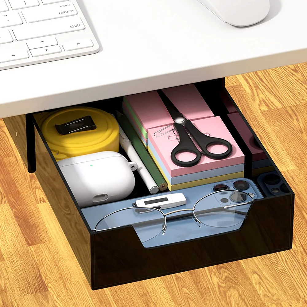 Clear Acrylic Slide Out Table Adhesive Drawer Organizer Hanging Desk ...