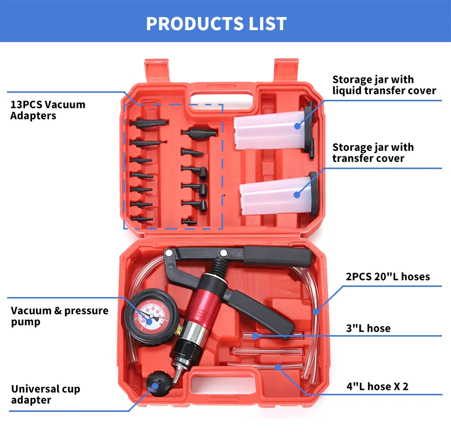 Hand-Held Vacuum Pressure Pump Tester Tool with Brake Fluid Bleeder Kit ...