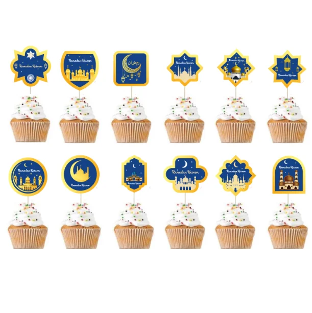 Eid Mubarak Themed Ramadan Mosque Moon Star Cake Tags Cards Cupcake ...