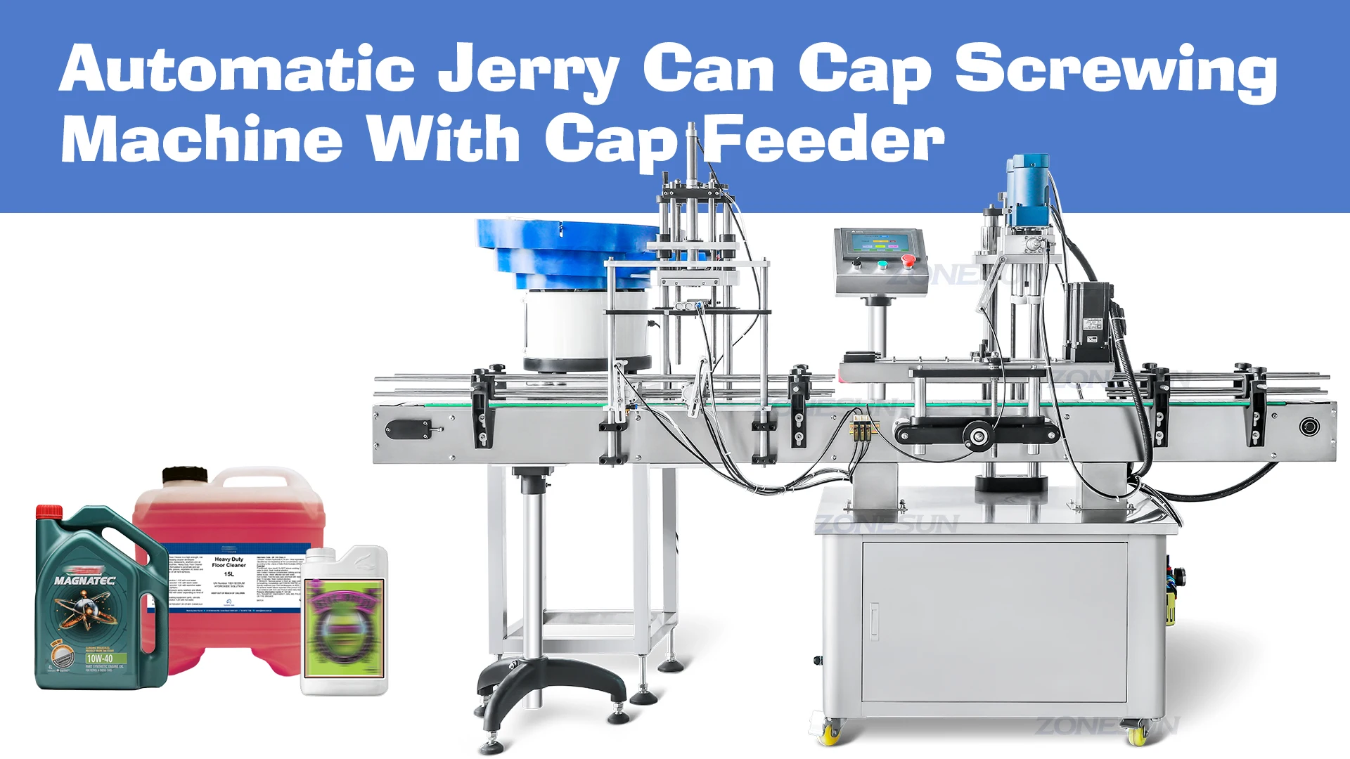 Zonesun Zs-xg440h Automatic Jerry Can F-style Gallon Bottle Cap Screw Capping Machine With Cap ...