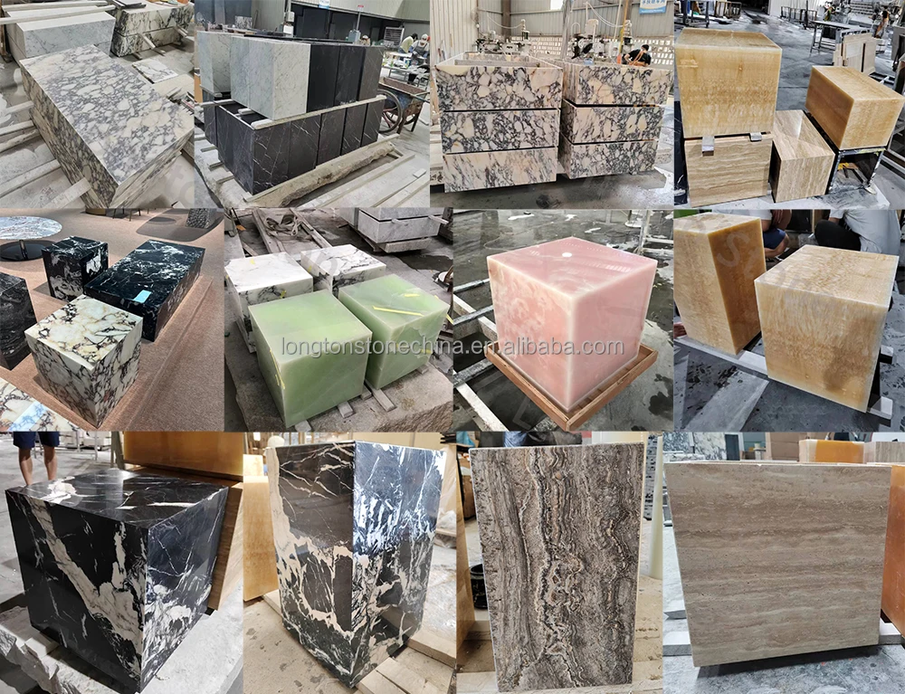 Luxury Rainbow Onyx Marble Side Table Low Tall Marble Plinth Pedestal ...