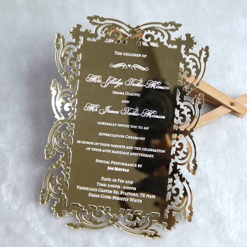 Luxury Gold Mirror Acrylic Lasercut Wedding Invitation Cards| Alibaba.com